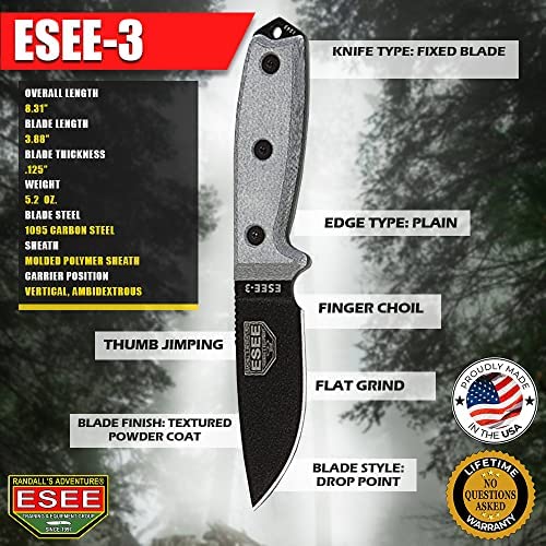 ESEE 3P Fixed Blade Knife with Grey Micarta Scale Handles and Coyote Molded Sheath