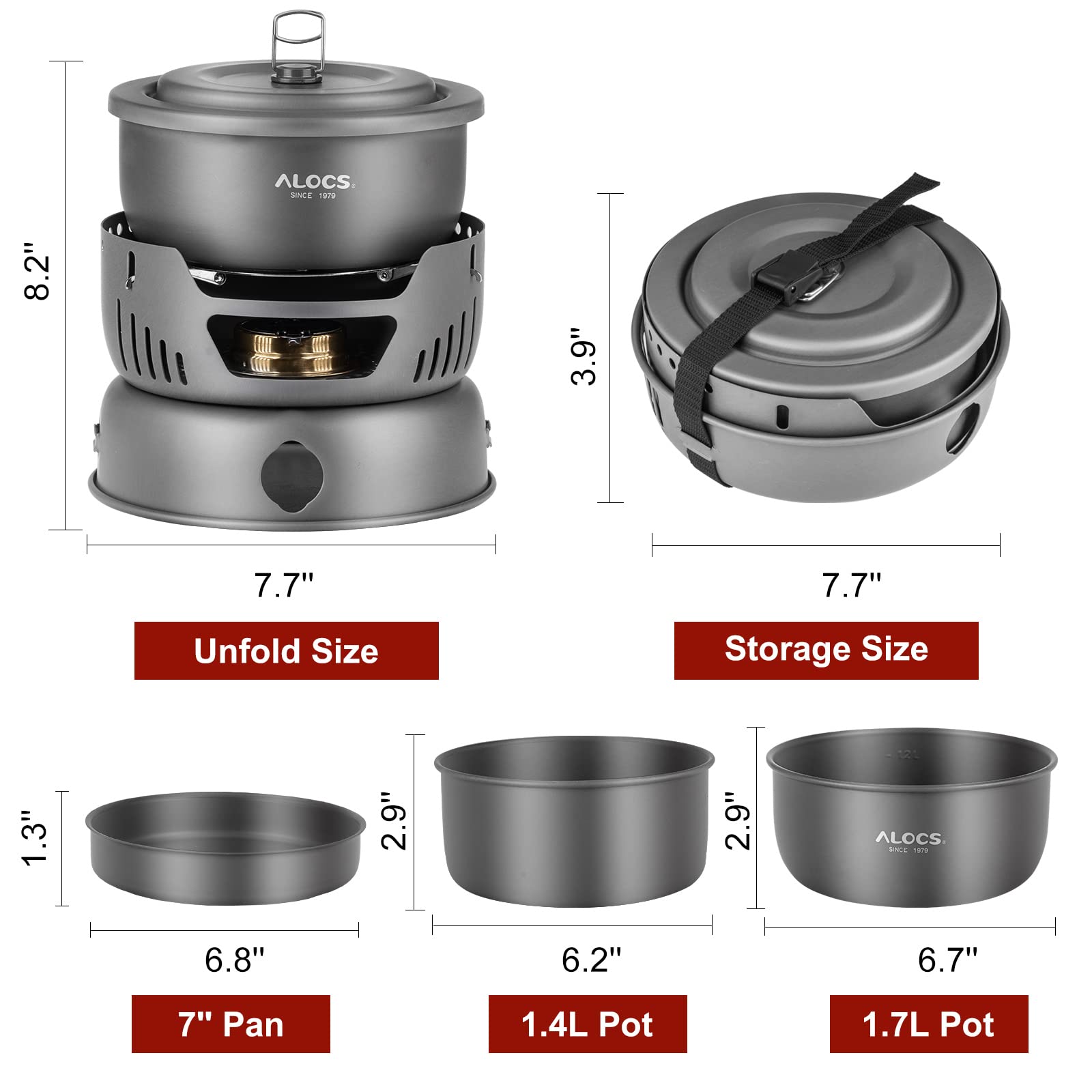 ALOCS Camping Cookware Set, 11 Piece Lightweight Camping Cooking Set with Alcohol Stove & Gas Stove Burner, Portable & Durable Camping Pot Camping Gear for Camping, Hiking & Outdoor Picnics