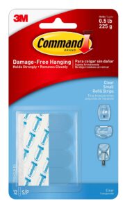 command clear small refill strips, holds up to 0.5 lb, 12 replacement strips, re-hang clear command hooks or wire toggle hooks, or light clips