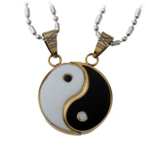 r.h. jewelry mens womens lovers couple stainless steel yin yang two piece pendant necklace set