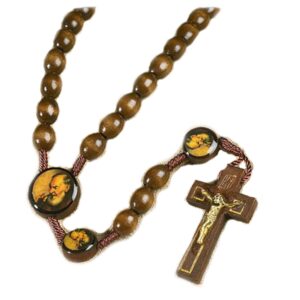 saint st padre pio pietrelcina 10mm wood bead 19" cord rosary with prayer card (original version)