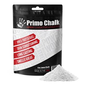 primo chalk - 6oz loose chalk - skin conditioning performance chalk for maximum grip - weightlifting, gymnastics/cheer, rock climbing, calisthenics