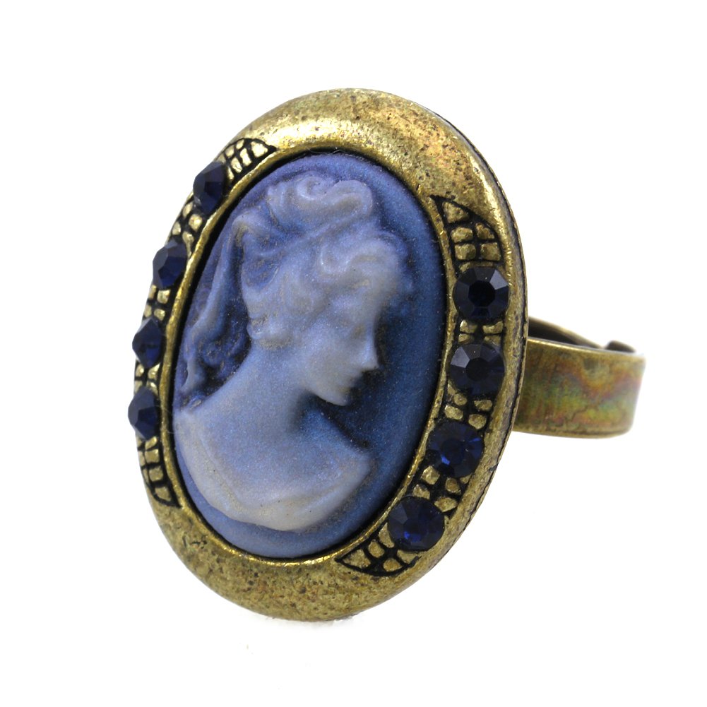 Soulbreezecollection Dark Navy Blue Cameo Ring Adjustable Size Band Women Lady Fashion Jewelry