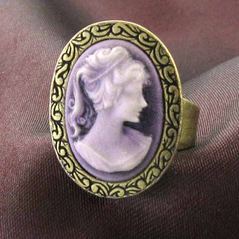 Soulbreezecollection Lavender Purple Cameo Ring Adjustable Size Band Women Lady Fashion Jewelry