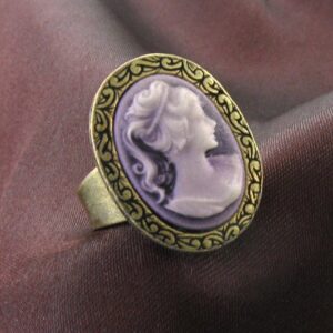 Soulbreezecollection Lavender Purple Cameo Ring Adjustable Size Band Women Lady Fashion Jewelry