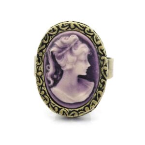 soulbreezecollection lavender purple cameo ring adjustable size band women lady fashion jewelry