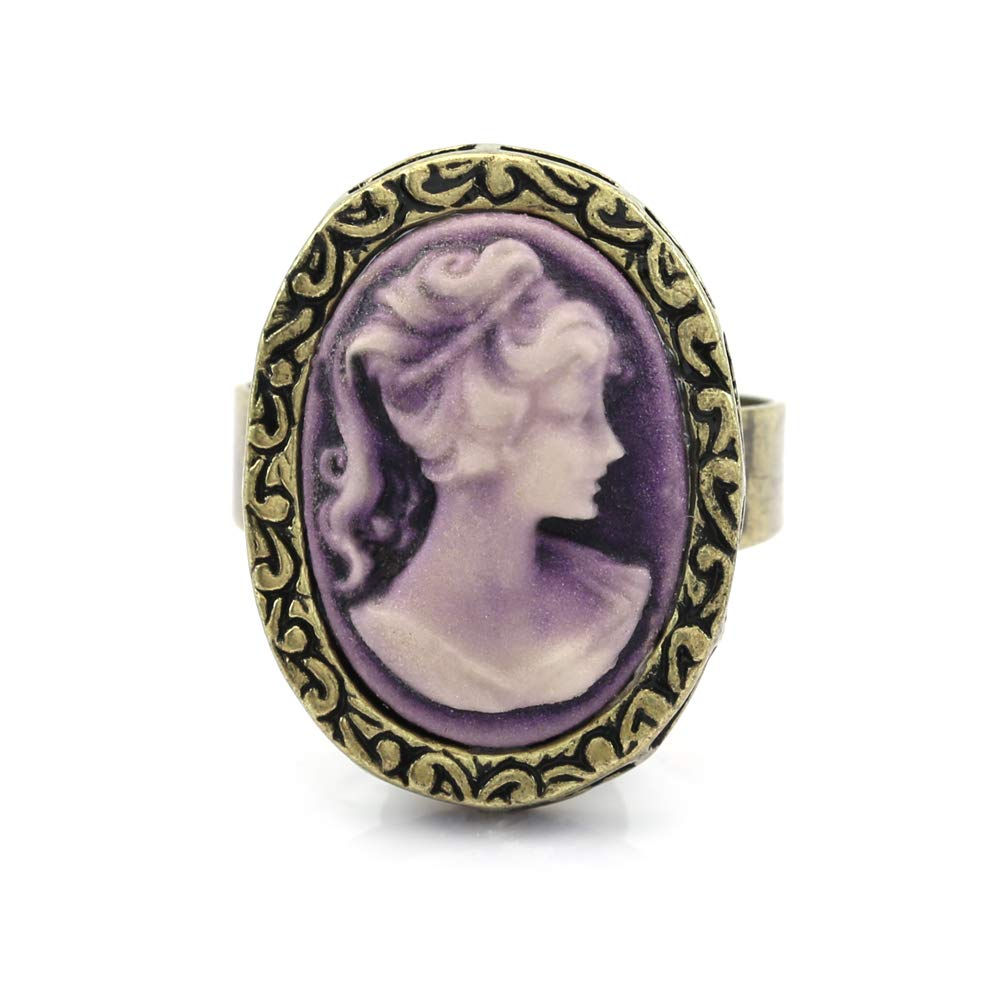 Soulbreezecollection Lavender Purple Cameo Ring Adjustable Size Band Women Lady Fashion Jewelry