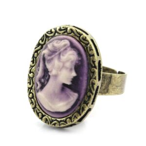 Soulbreezecollection Lavender Purple Cameo Ring Adjustable Size Band Women Lady Fashion Jewelry