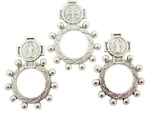 religious gifts silver toned base saint benedict medal one decade rosary ring, one size, lot of 3