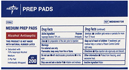 Medline Isopropyl Alcohol Pads, Sterile, Medium, Box of 200