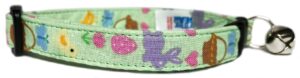 crittergear breakaway cat collar in lime green easter bunnies & chicks (u.s.a. made)