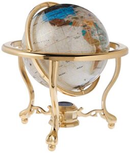 uniquea art 13-inch tall pearl ocean table top gemstone world globe with gold tripod