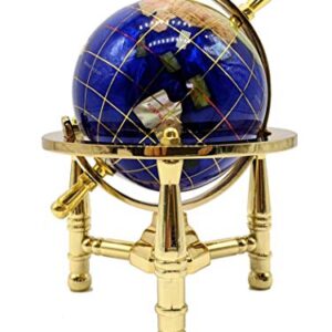 Unique Art 6-Inch Tall Bahama Blue Swirl Pearl Ocean Mini Table Top Gemstone World Globe with Gold Tripod