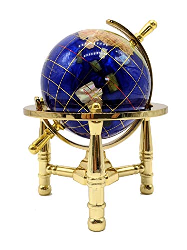 Unique Art 6-Inch Tall Bahama Blue Swirl Pearl Ocean Mini Table Top Gemstone World Globe with Gold Tripod