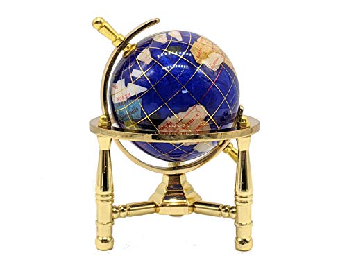 Unique Art 6-Inch Tall Bahama Blue Swirl Pearl Ocean Mini Table Top Gemstone World Globe with Gold Tripod