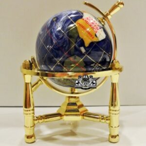 Unique Art 6-Inch Tall Bahama Blue Swirl Pearl Ocean Mini Table Top Gemstone World Globe with Gold Tripod