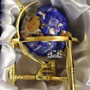 Unique Art 6-Inch Tall Bahama Blue Swirl Pearl Ocean Mini Table Top Gemstone World Globe with Gold Tripod