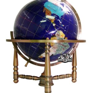 Unique Art 19-Inch Tall Blue Lapis Ocean Table Top Gemstone World Globe with Copper Stand