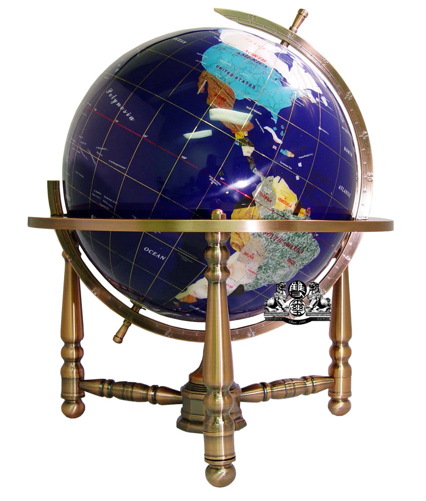 Unique Art 19-Inch Tall Blue Lapis Ocean Table Top Gemstone World Globe with Copper Stand