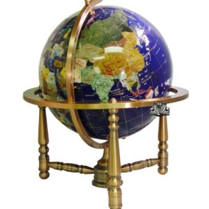 Unique Art 19-Inch Tall Blue Lapis Ocean Table Top Gemstone World Globe with Copper Stand