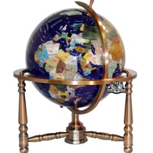 Unique Art 19-Inch Tall Blue Lapis Ocean Table Top Gemstone World Globe with Copper Stand