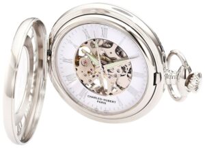 charles-hubert, paris 3928 classic collection chrome finish brass mechanical pocket watch