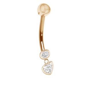 ritastephens 14k solid yellow gold cz dangle heart belly button navel ring body art 14 gauge