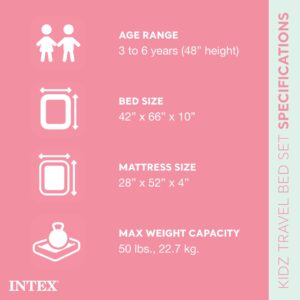 Intex 66810EP Inflatable Kidz Travel Bed Set: Includes Hand Pump and Carry Bag – Removable Mattress – Quick Inflation – Indoor Use – 28" x 52 x 4