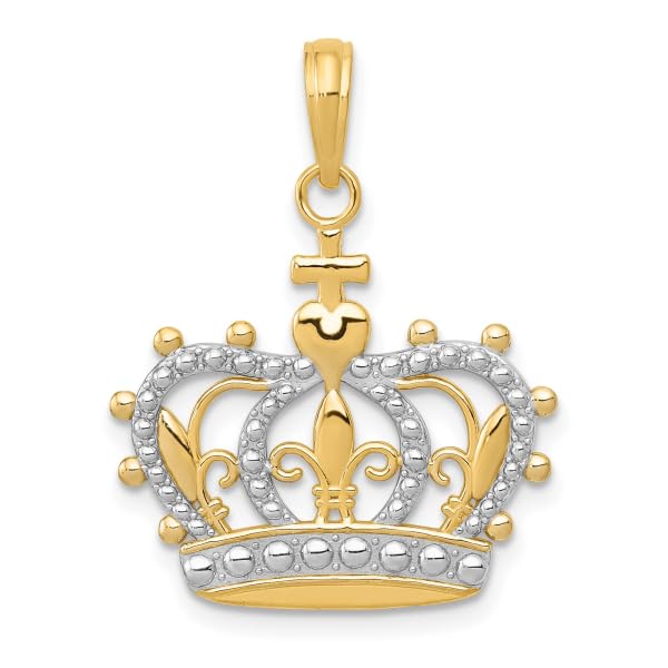 IceCarats 14K Yellow Gold Royal Princess Crown Necklace Charm Pendant 27mm x 20mm Only