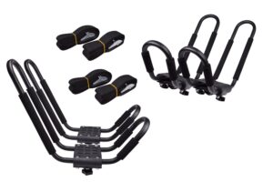 tms kayak roof racks for 2 kayaks - dual universal fit carriers include two sets of straps for cars, trucks and suvs - easy to mount j-bar style carriers for kayaks canoes paddleboards and surfboards