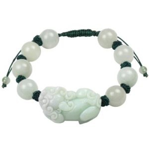 dahlia fortune pixiu jade bracelet, real grade a certified burma jadeite bead pi yao wristlet, adjustable cord, large - q80