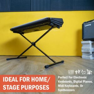 Stage Rocker Single-X Style Classic Folding Keyboard & Digital Piano Stand, Adjustable Width & Height, Durable & Sturdy, Easy to Assemble for Travel/Storage, Sleek Black, Powered by Hamilton(SR524000)