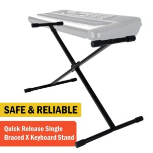 Stage Rocker Single-X Style Classic Folding Keyboard & Digital Piano Stand, Adjustable Width & Height, Durable & Sturdy, Easy to Assemble for Travel/Storage, Sleek Black, Powered by Hamilton(SR524000)