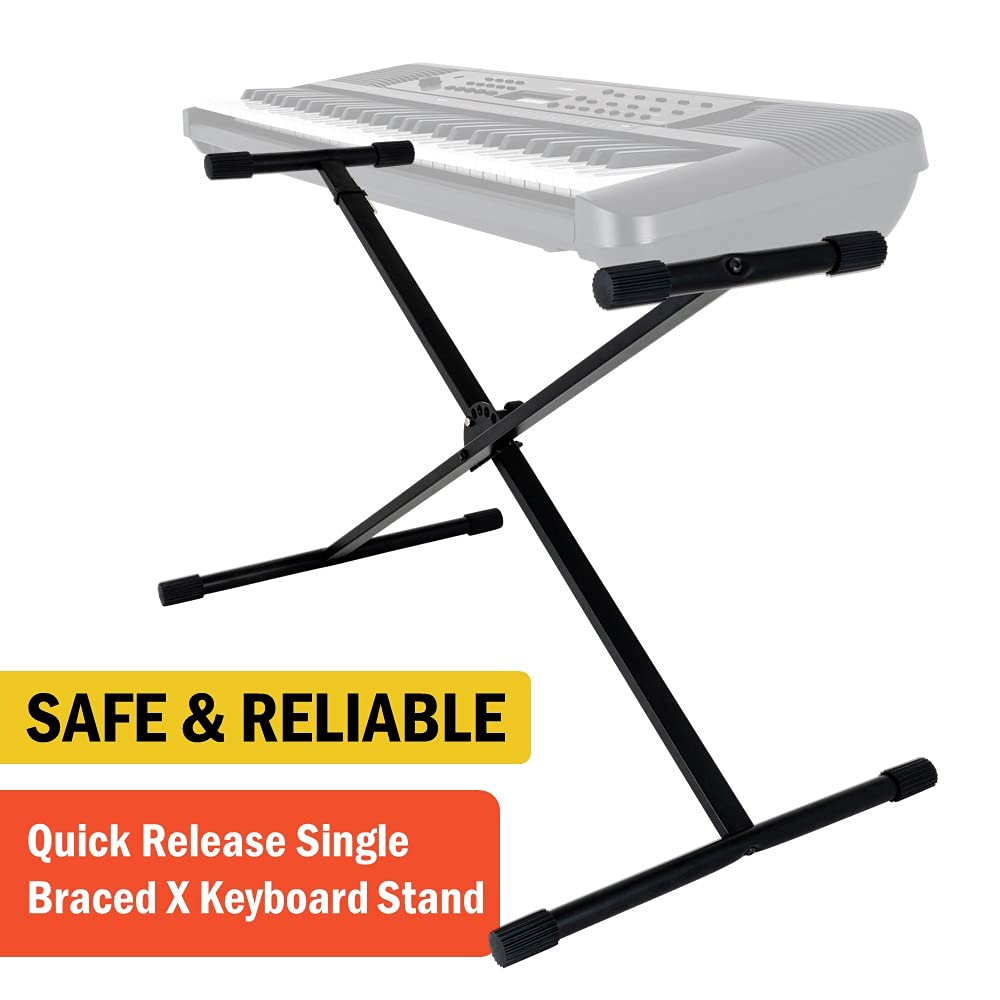 Stage Rocker Single-X Style Classic Folding Keyboard & Digital Piano Stand, Adjustable Width & Height, Durable & Sturdy, Easy to Assemble for Travel/Storage, Sleek Black, Powered by Hamilton(SR524000)