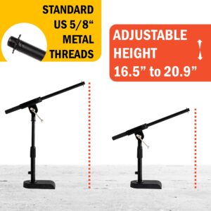 Stage Rocker Adjustable Low-profile Microphone Stand - Snare/Tom Bottom/Bass (Kick) Drum/Table Top, Adjustable Height, 15.75“ Telescoping Boom Arm, Clip-on cable holder, Powered by Hamilton (SR610111)