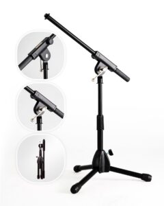 stage rocker foldable tripod low-profile mic boom stand - height extending from 9.6'' to 16.9'', w/adjustable telescoping arm up to 9'', lightweight/convenient, black, powered by hamilton(sr610121b)