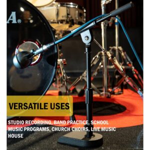 Stage Rocker Adjustable Low-profile Microphone Stand - Snare/Tom Bottom/Bass (Kick) Drum/Table Top, Adjustable Height, 15.75“ Telescoping Boom Arm, Clip-on cable holder, Powered by Hamilton (SR610111)