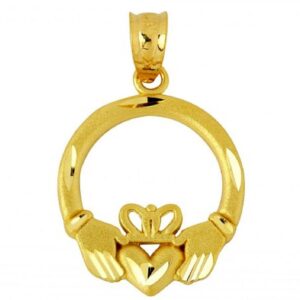 Claddagh Pendants 14k Yellow Gold Diamond Cut