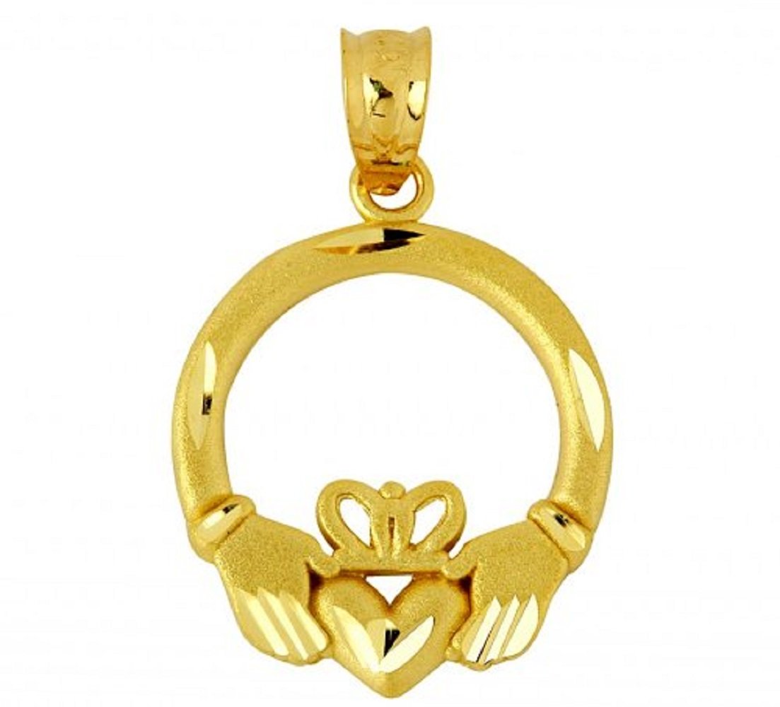 Claddagh Pendants 14k Yellow Gold Diamond Cut