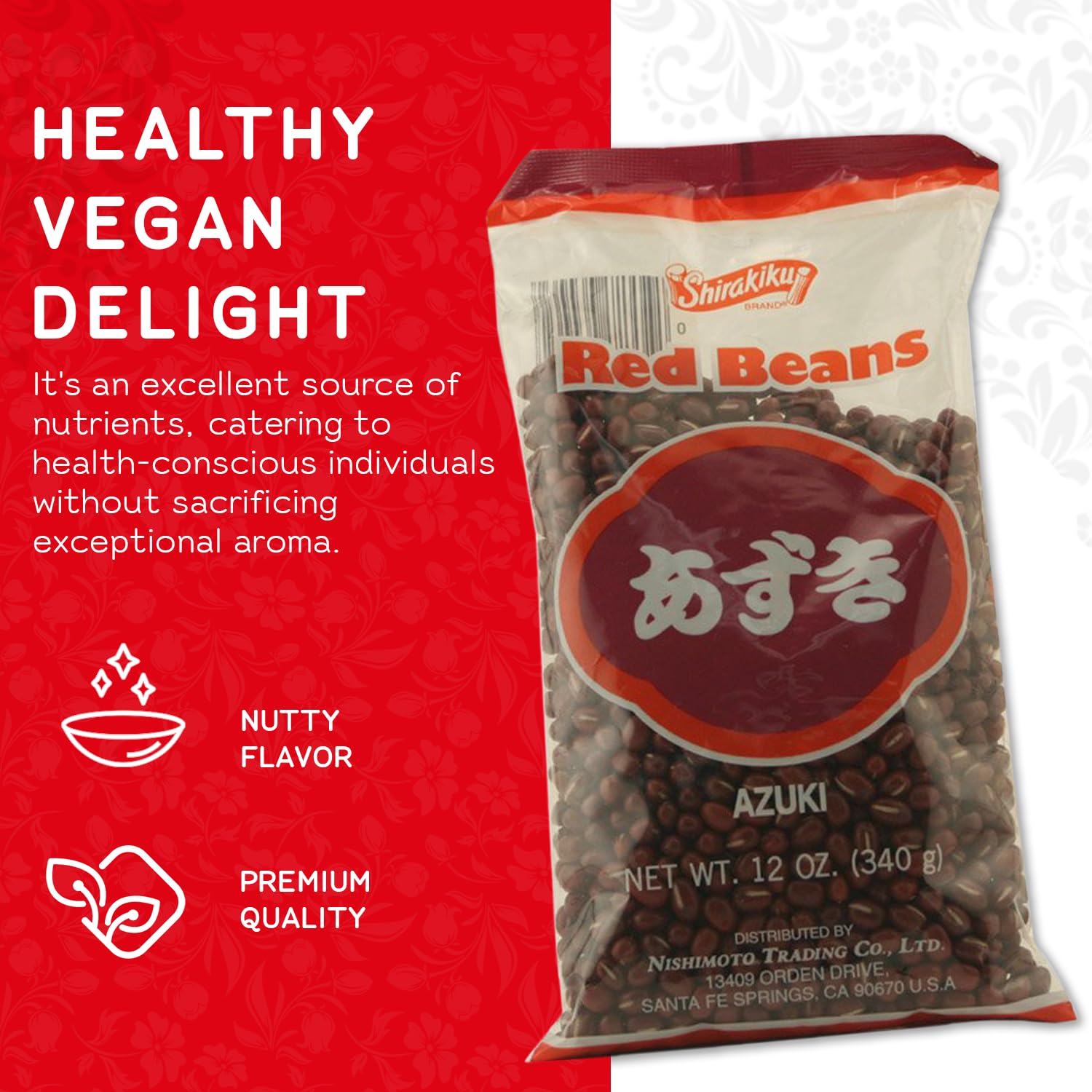 Shirakiku Dark Red Beans | Japanese Vegan Azuki Small Beans | Fiber, Iron Various Calcium & Minerals | Perfect For Asian Recipes and Desserts | Delicious Nutritious Beans 12-Ounce