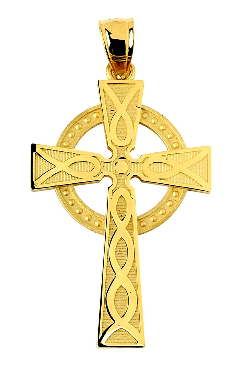 14K Yellow Gold Celtic Cross Charm Pendant