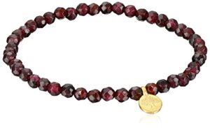 satya jewelry 4mm red garnet and 18k yellow gold plated tree of life charm stretch women's bracelet, 7"