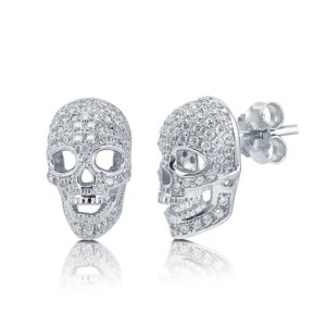 berricle sterling silver skull bones cubic zirconia cz fashion stud earrings for women, rhodium plated