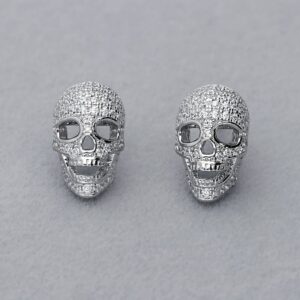 BERRICLE Sterling Silver Skull Bones Cubic Zirconia CZ Fashion Stud Earrings for Women, Rhodium Plated