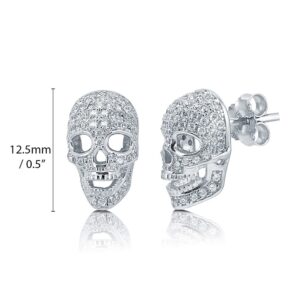 BERRICLE Sterling Silver Skull Bones Cubic Zirconia CZ Fashion Stud Earrings for Women, Rhodium Plated