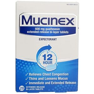 mucinex 12-hour chest congestion expectorant tablets, 20 count (pack of 2)