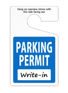 smartsign (pack of 50) write-in parking permit hang tag | 5 x 3 inch 35 mil plastic, standard rearview mirror hang tags, blue, black and white