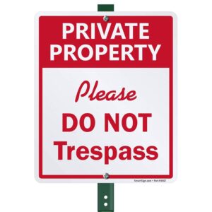 smartsign "private property - please do not trespass" lawnboss® sign | 10" x 12" aluminum sign with 3' stake