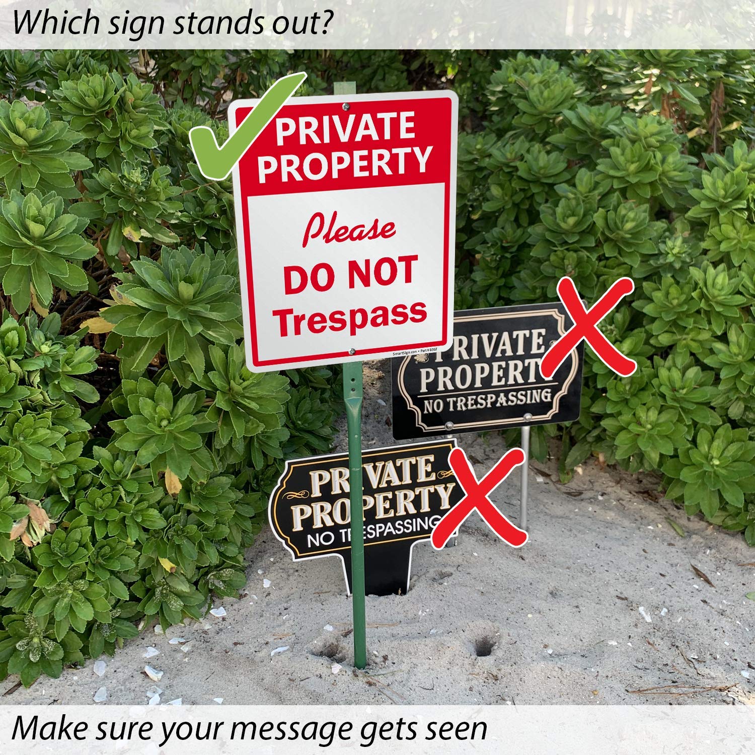 SmartSign "Private Property - Please Do Not Trespass" LawnBoss® Sign | 10" x 12" Aluminum Sign With 3' Stake