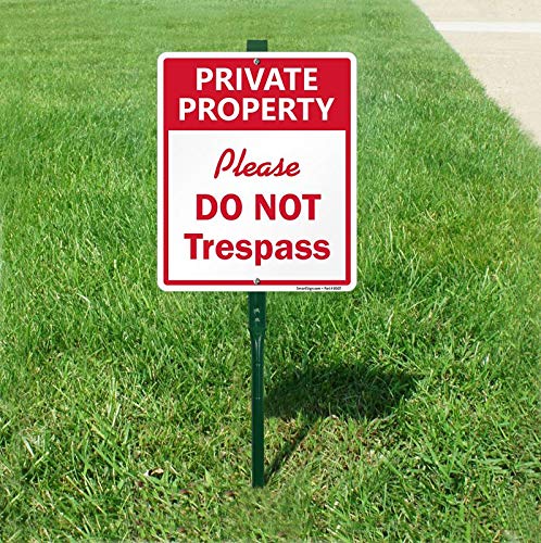 SmartSign "Private Property - Please Do Not Trespass" LawnBoss® Sign | 10" x 12" Aluminum Sign With 3' Stake